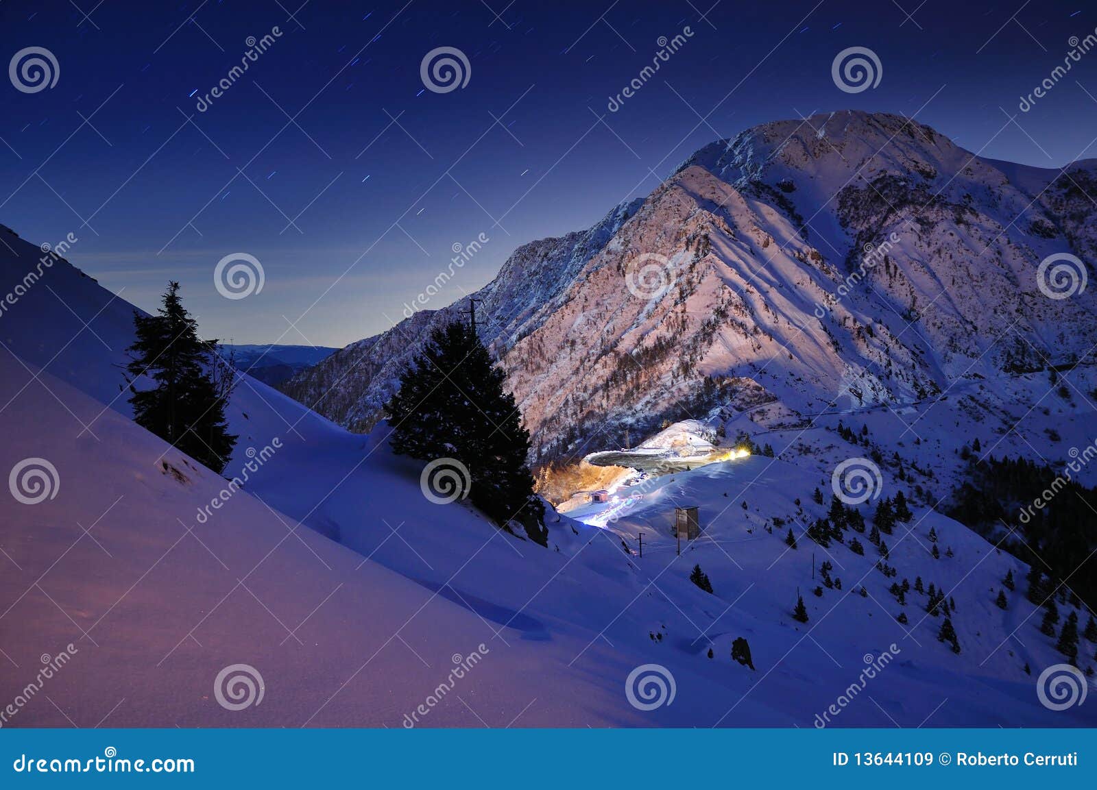 Moonlit mountain scene stock image. Image of winter, moon - 13644109
