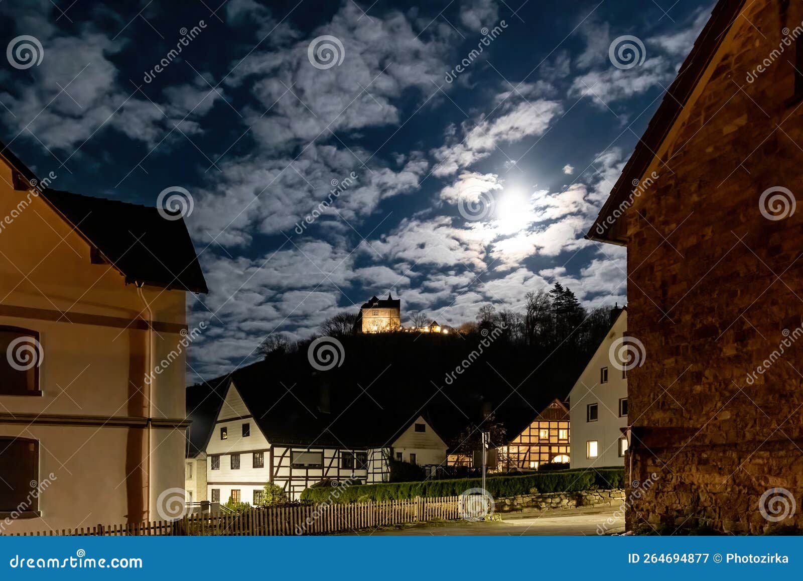 A Moonlit Night in an Old German Town Stock Image - Image of moonlight ...