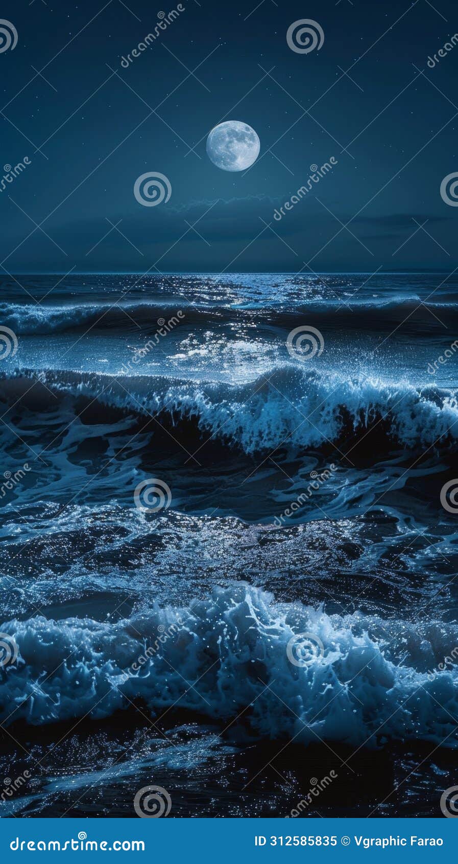 Moonlit Ocean Waves at Night Stock Image - Image of luminous, celestial ...