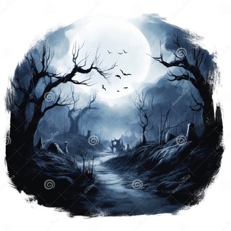 A Moonlight Path through a Spooky Forest Stock Illustration ...