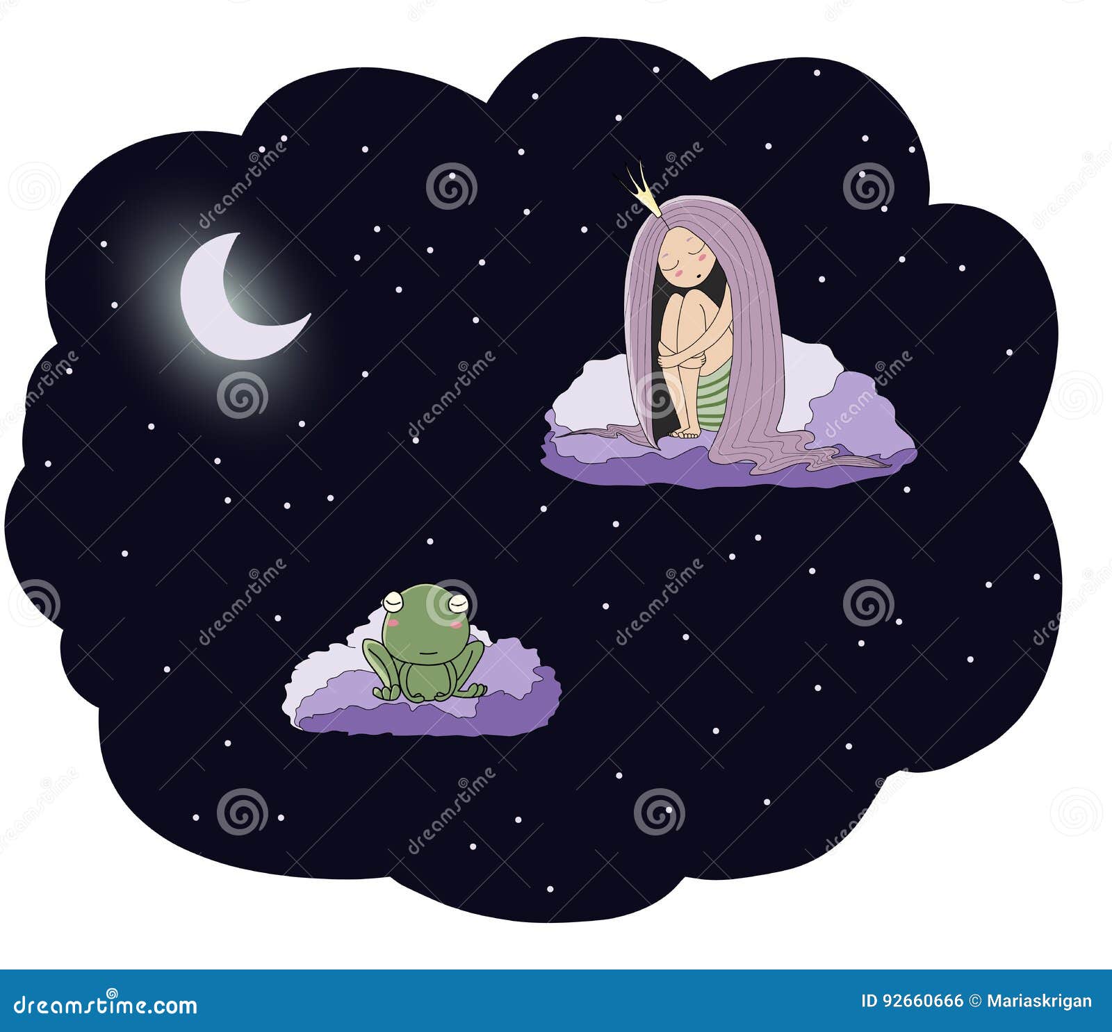 Frog Stars And Crown Coloring Page For Kids Stock Illustration ...