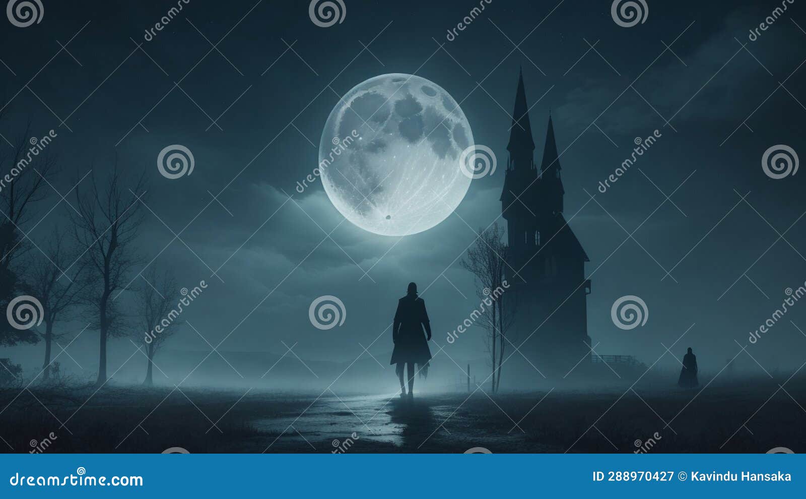 Moonlit Sky and Haunting Shadows Weave a Mysterious Tale Stock ...