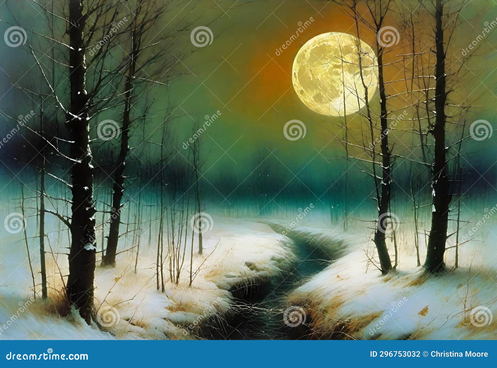 Moonlit Stream stock illustration. Illustration of reflects - 296753032