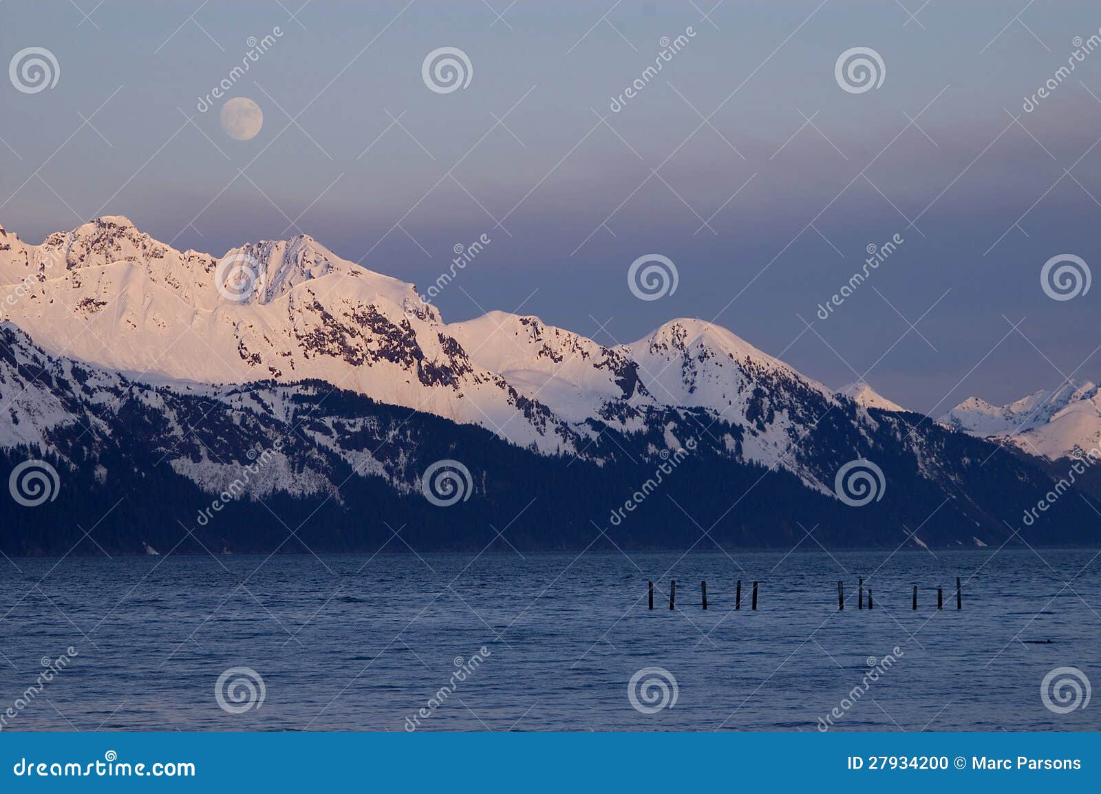 Moonrise Over Alaskan Mountain Range Stock Photo - Image of horizontal ...