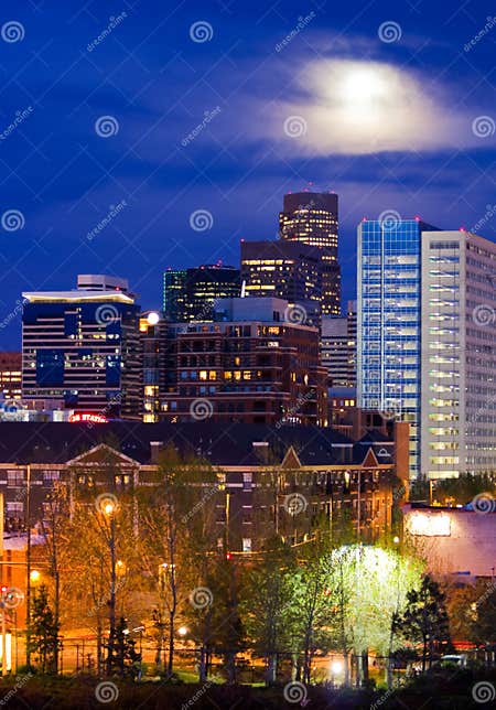 Moonrise Over Denver Skyline Stock Photo - Image of skyline, denver ...