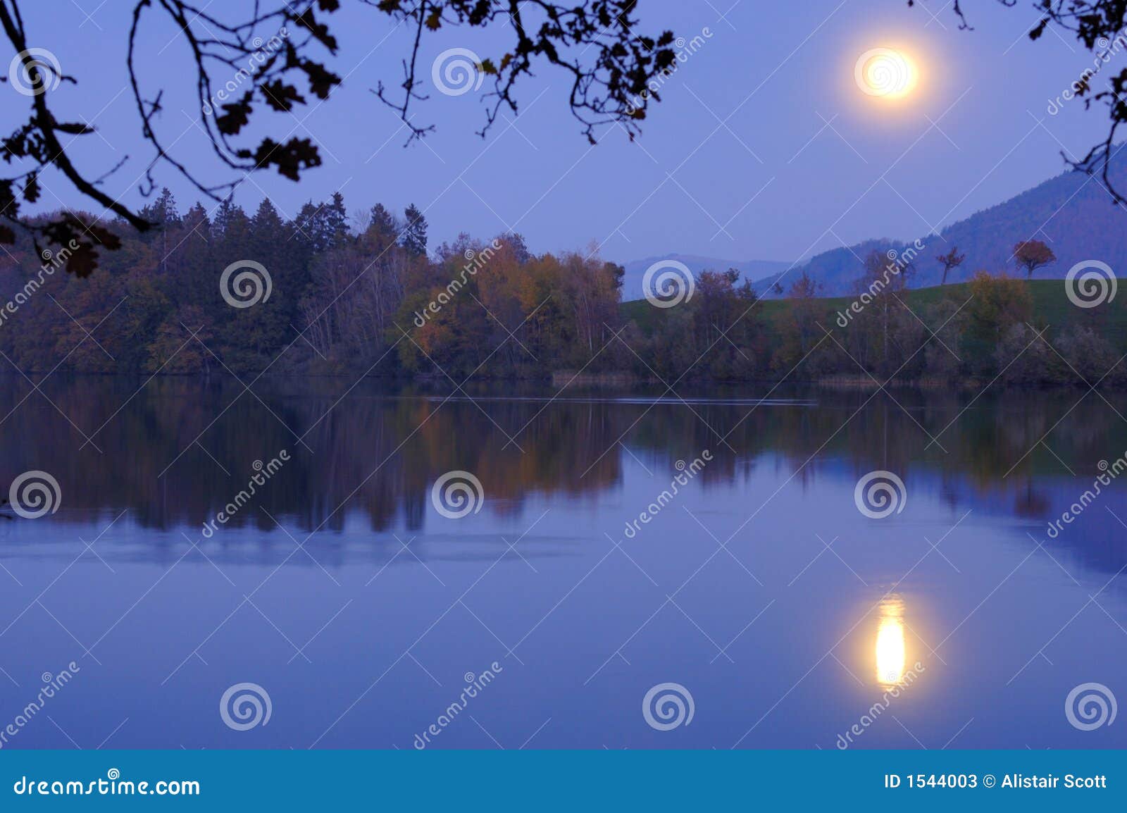 Moonrise over the lake stock image. Image of rural, idyllic - 1544003