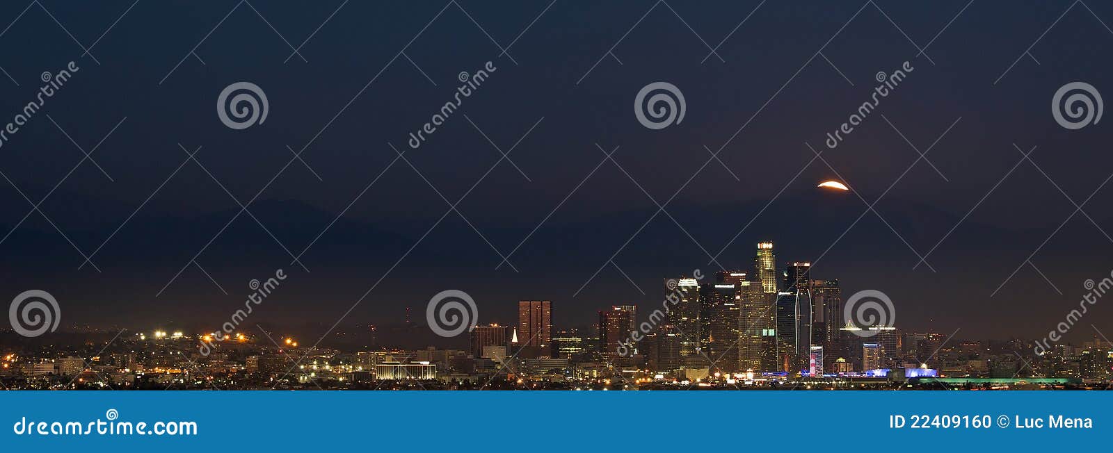Moonrise over Los Angeles stock photo. Image of mountains - 22409160