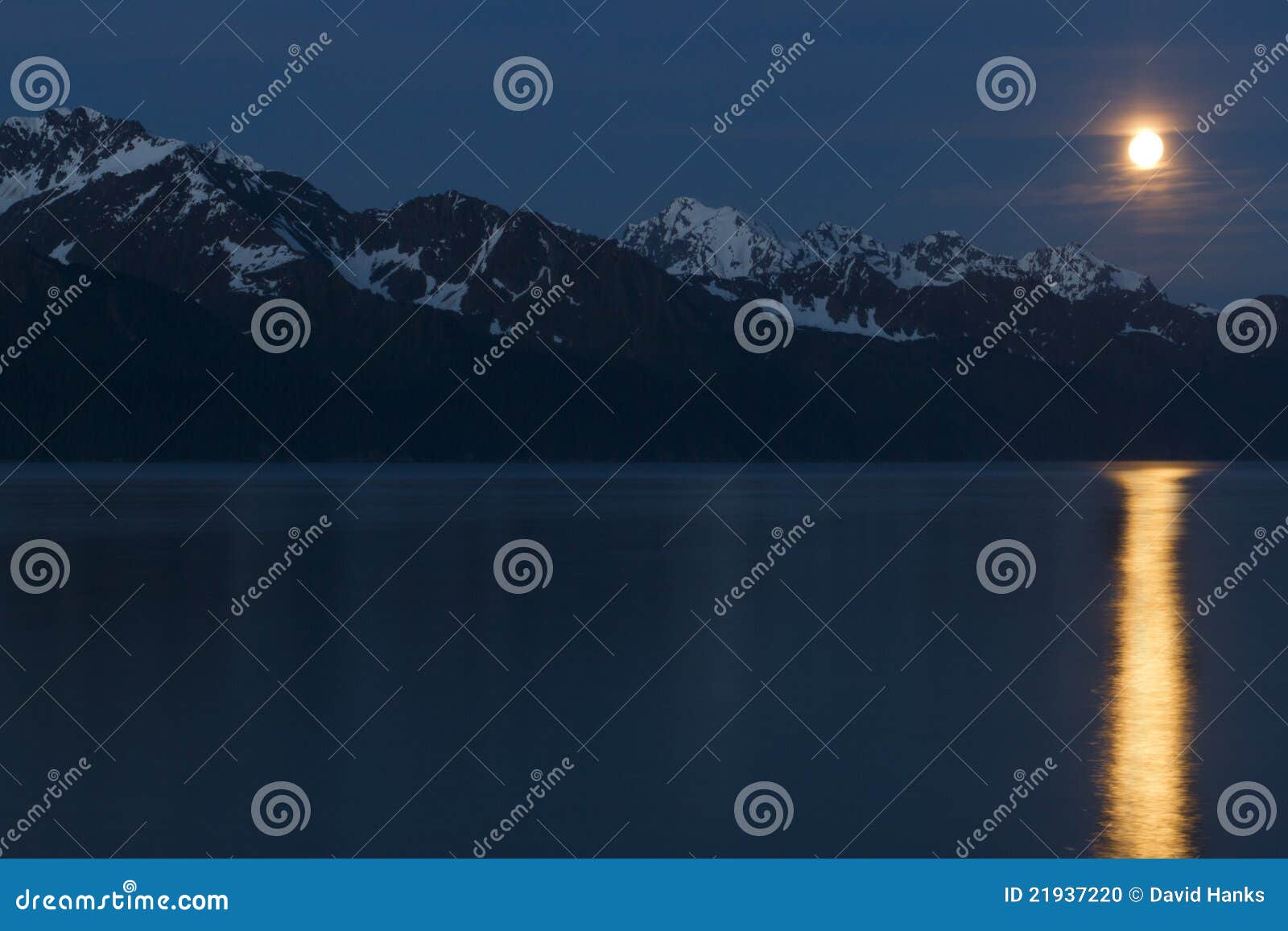 Moonrise Over Mountains with Full Moon Reflection Stock Photo - Image ...