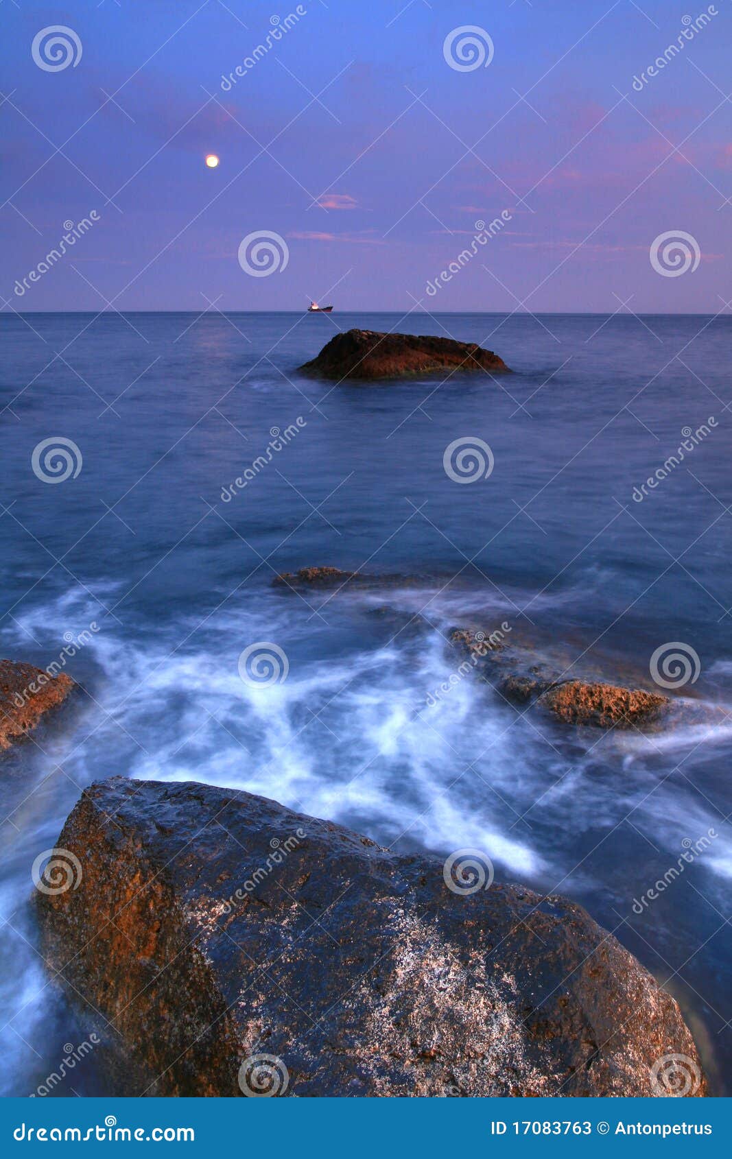 Moonrise over the ocean stock image. Image of coast, resort - 17083763