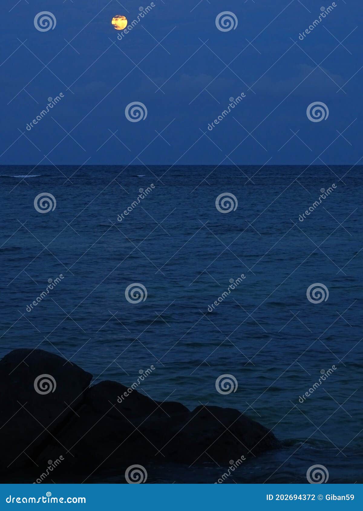 Moonrise over the Ocean stock photo. Image of orange - 202694372