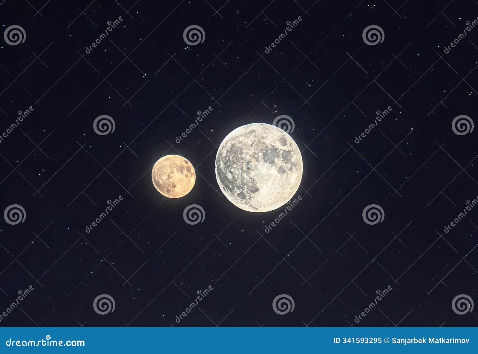 Moons in a Clear Night Sky Two Moons One a Bright White and the Stock ...