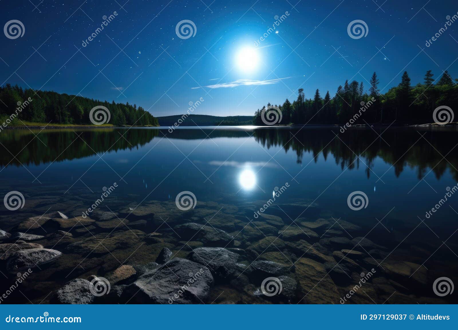 Moons Glow Reflected on a Calm Lake Surface Stock Image - Image of ...