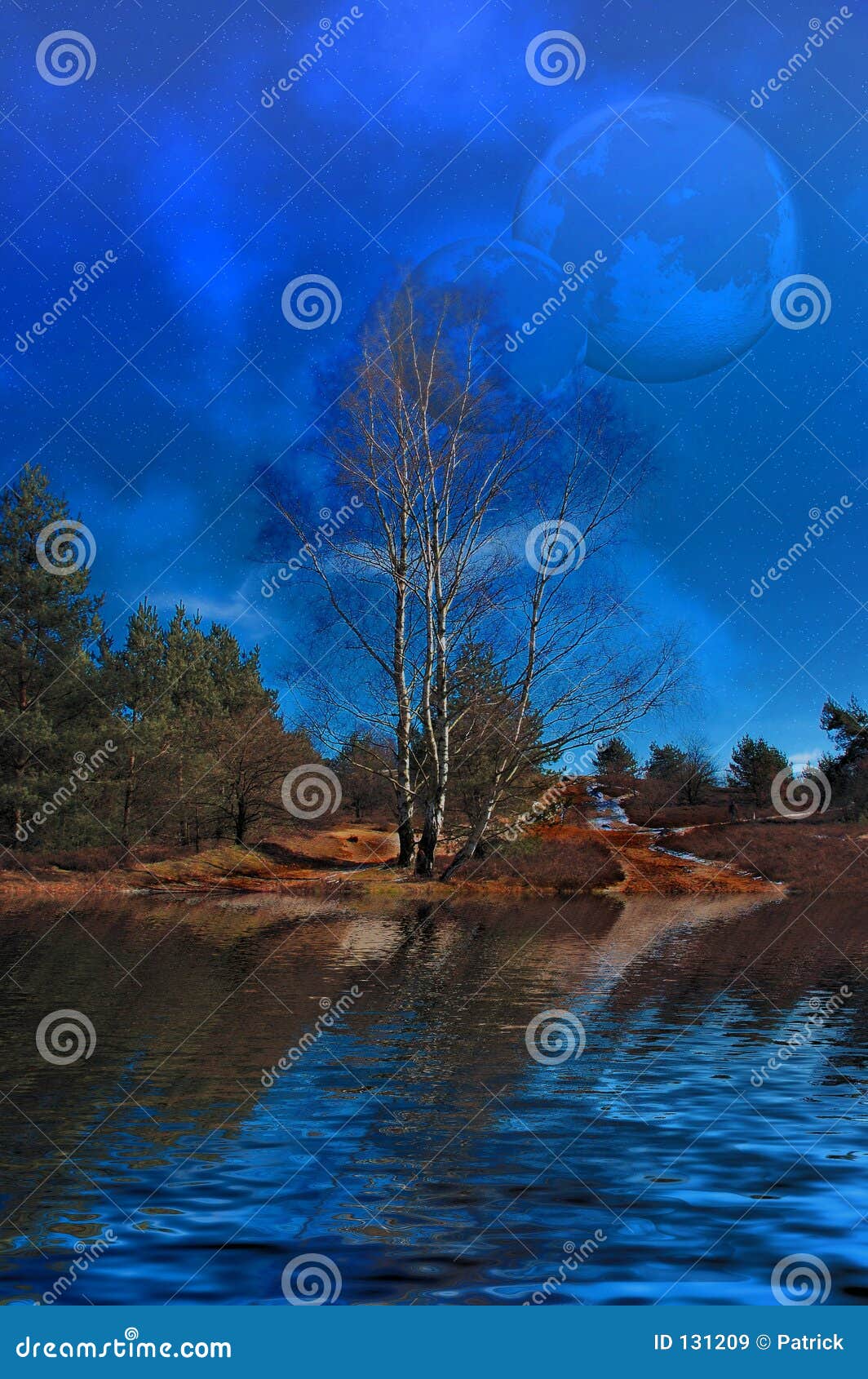 Moons over the swamp. stock illustration. Illustration of meadow - 131209