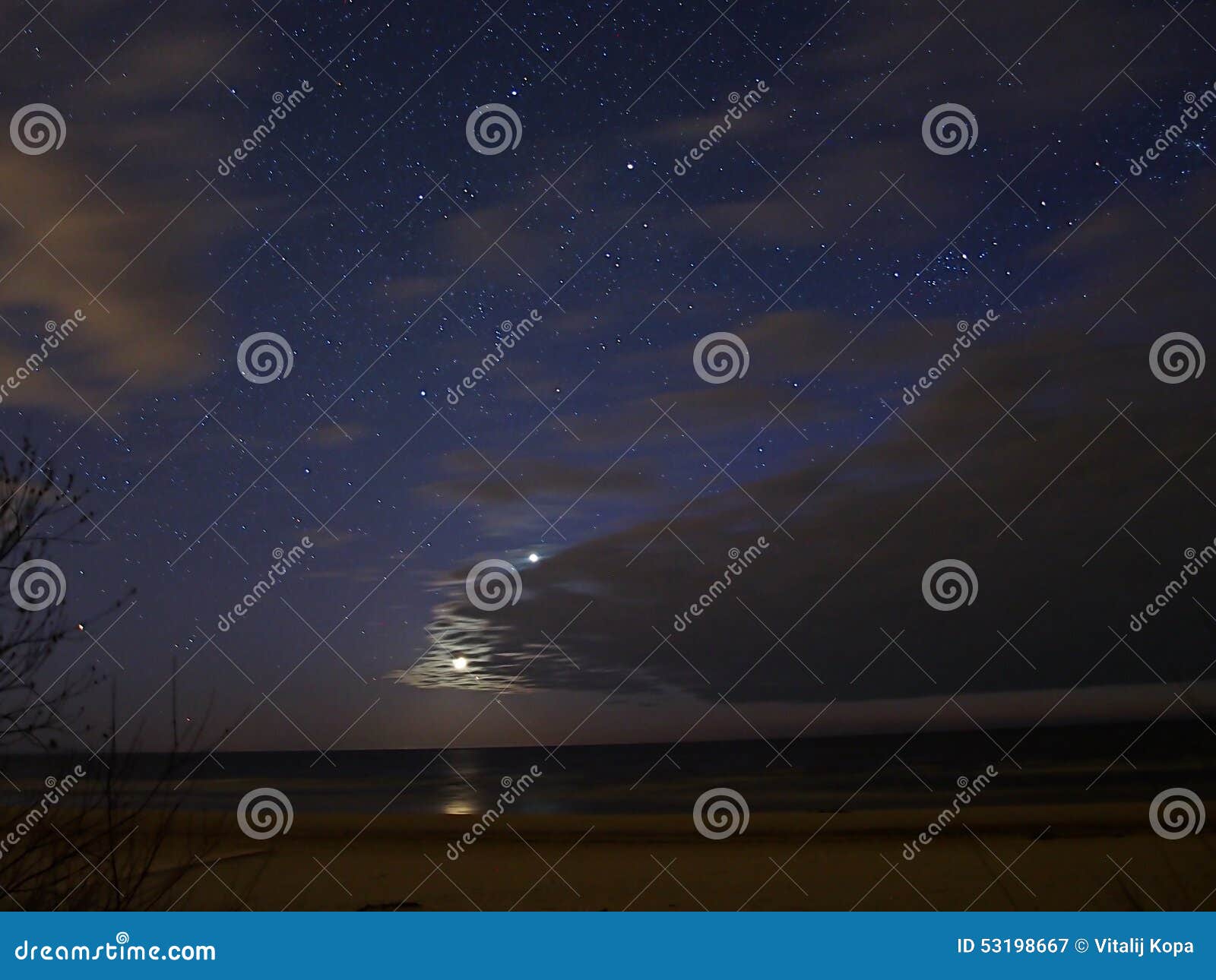Moon Stars and Clouds Over Sea Stock Image - Image of rise, lights ...