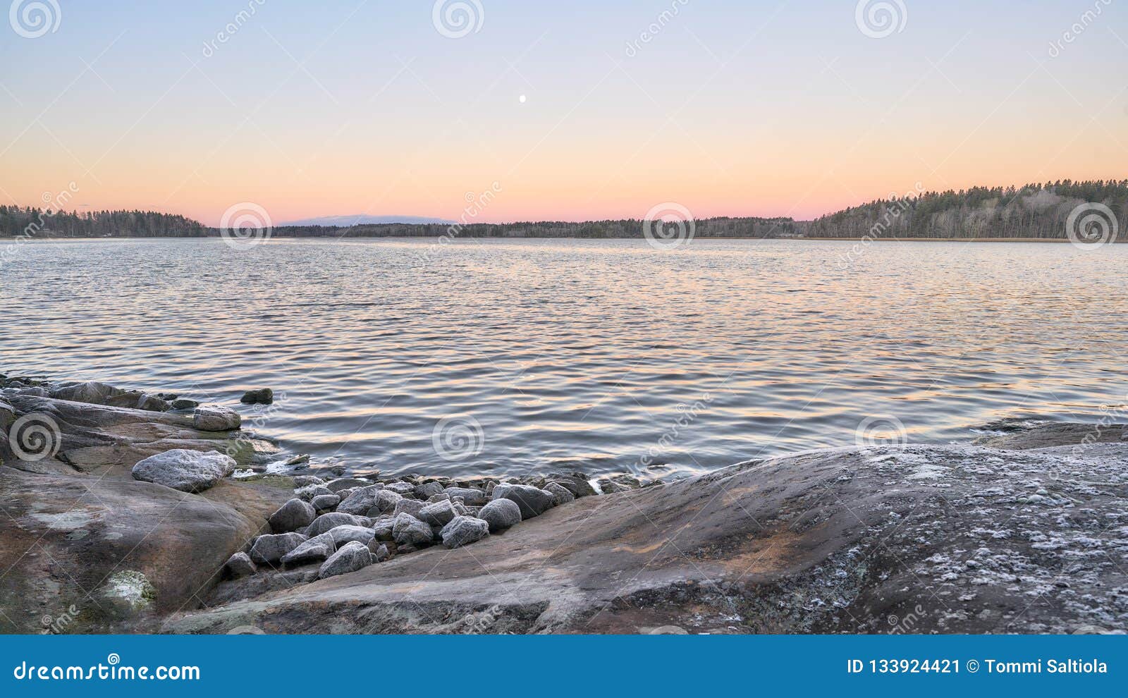 Moonset at the Shore stock image. Image of panoramic - 133924421
