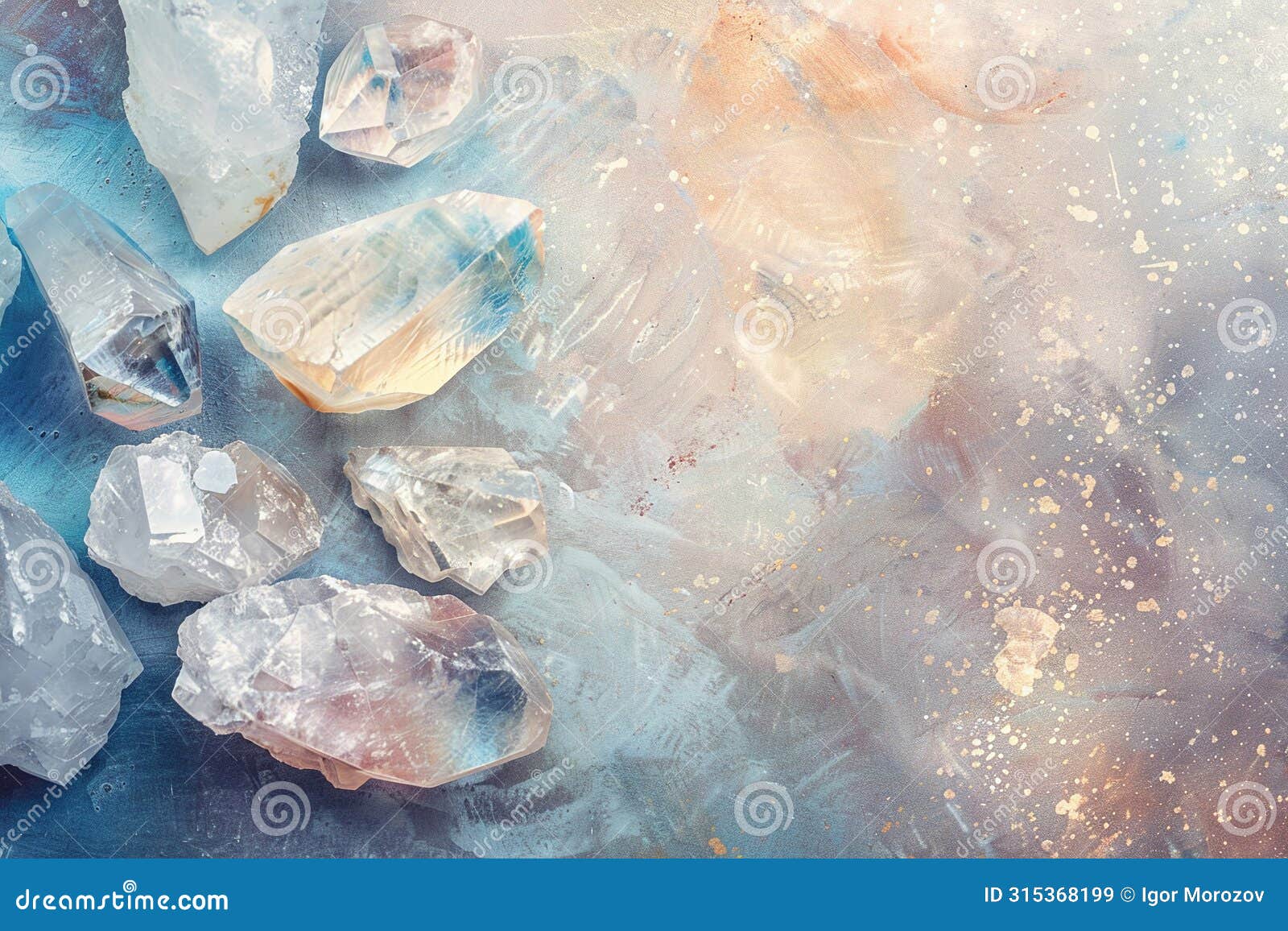Moonstone Crystals Geode Close Up on Stone Background, Esoteric Blue ...