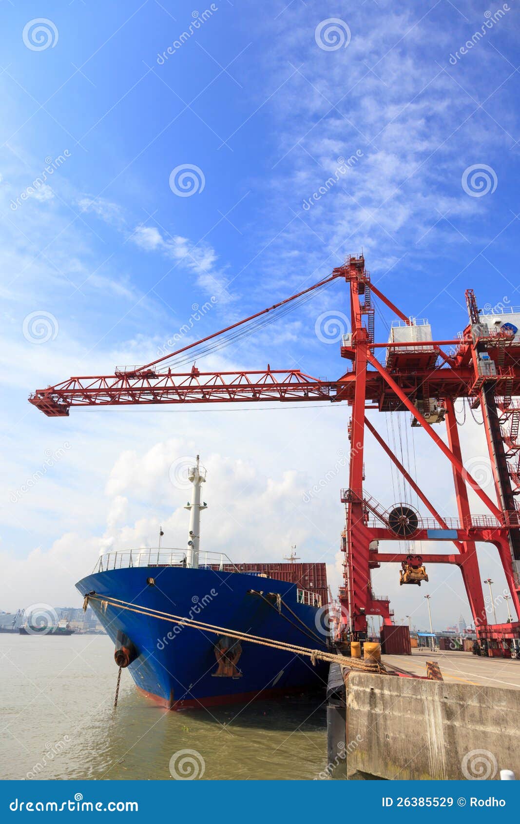 Moored Container Ship in a Harbor Stock Image - Image of equipment ...