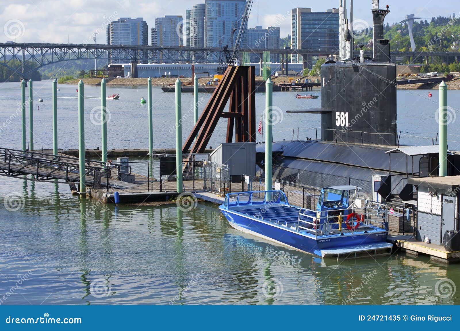 Moored Submarine & a Jet-boat. Stock Image - Image of tourism, control ...