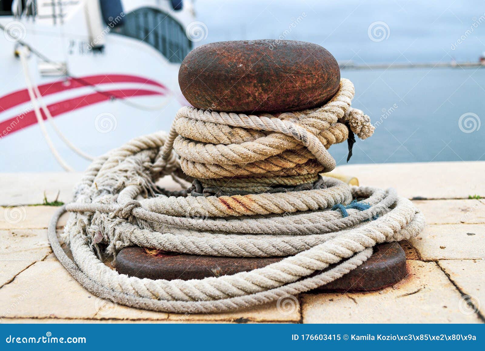 Mooring, Bitt at the Marina, Old and Large Stock Image - Image of ...