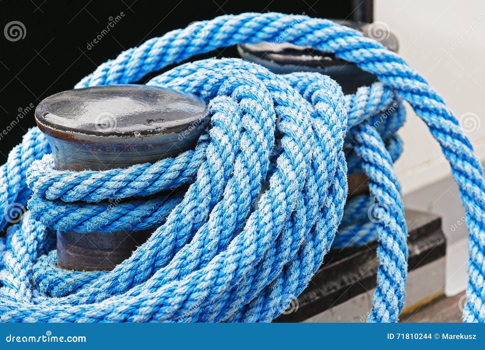 The Mooring Bollard and Blue Ropes Stock Photo - Image of shipping ...