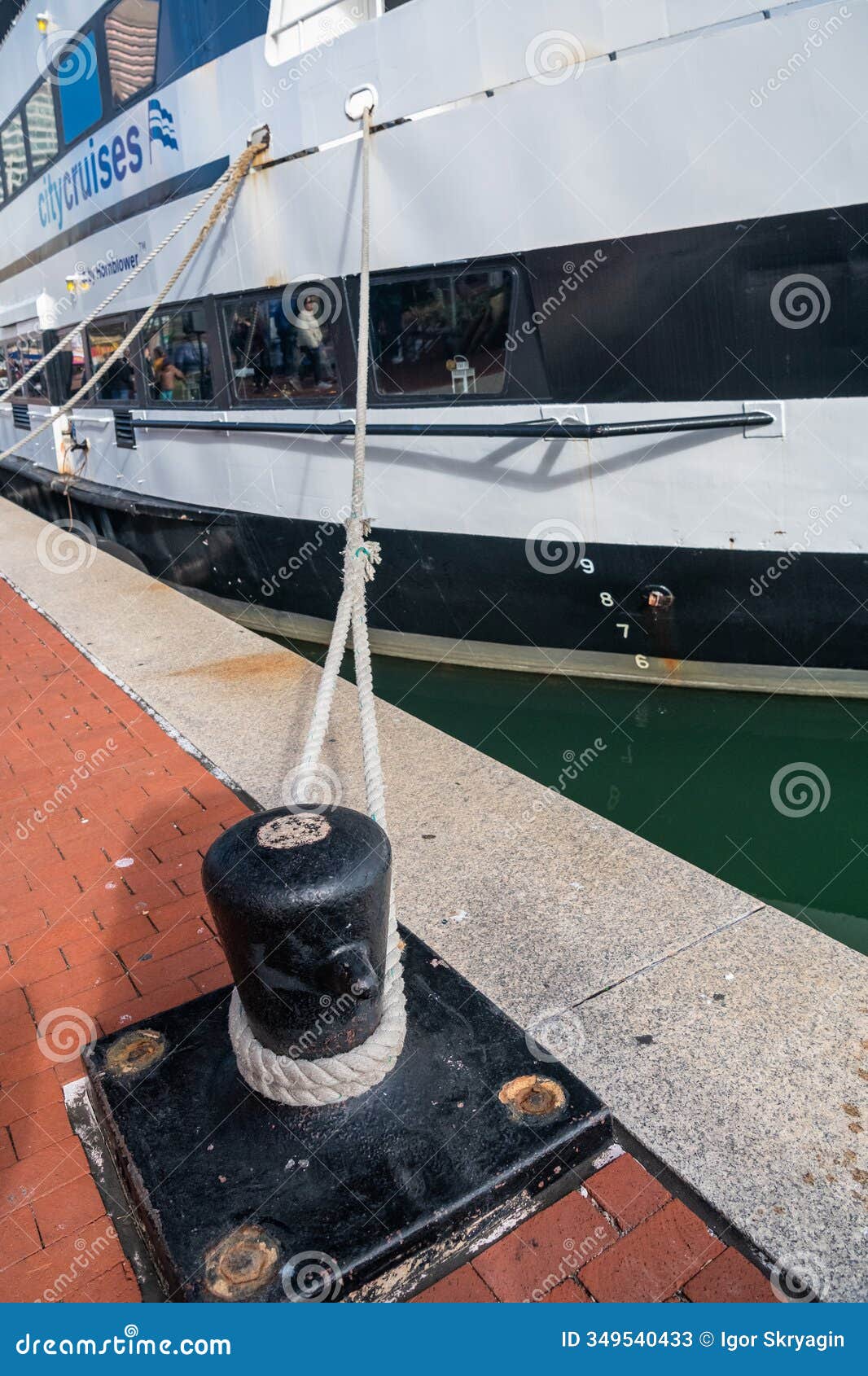 Mooring Bollard with Rope and Moored Vessel Editorial Stock Photo ...
