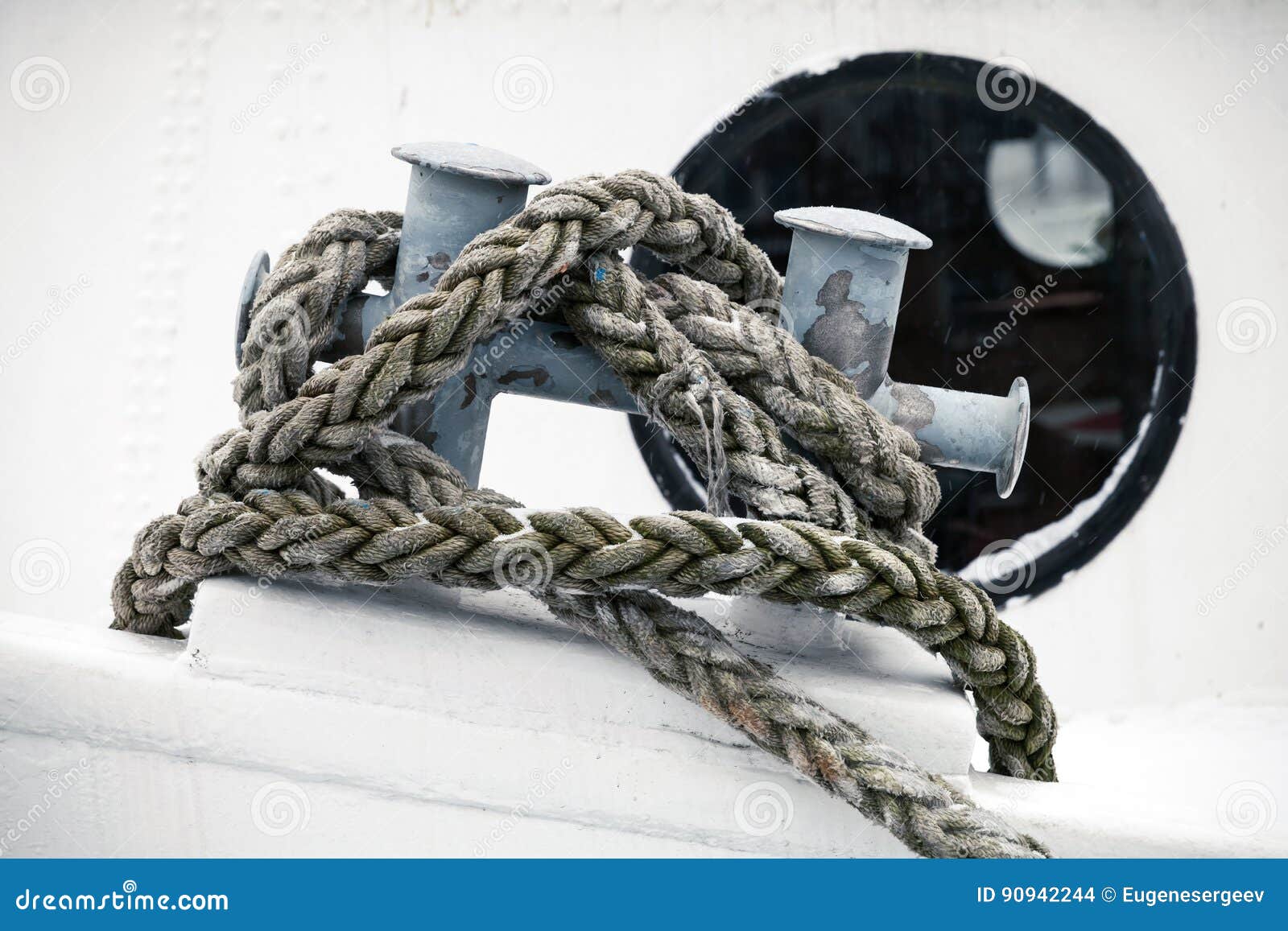 Mooring Bollard with Rope Mounted on Ship Deck Stock Photo - Image of ...