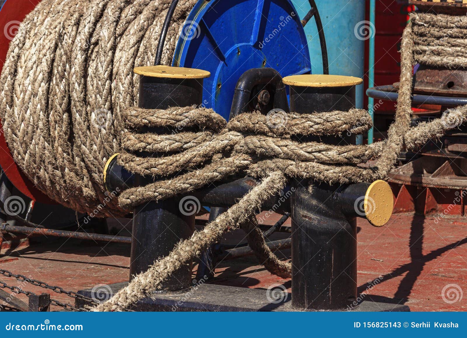 Mooring bollard with ropes stock image. Image of rope - 156825143