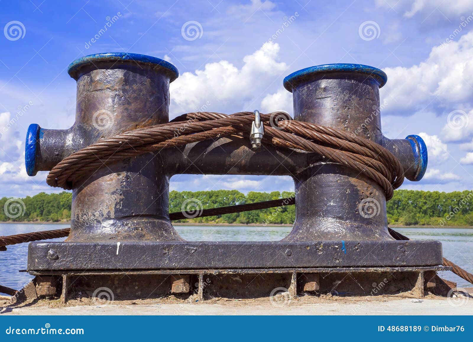 Mooring Bollards with a Metal Cable on the Pier Stock Image - Image of ...