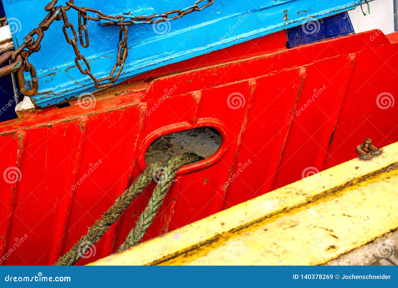 Mooring Line of a Trawler on a Red Ship Hull Stock Image - Image of ...