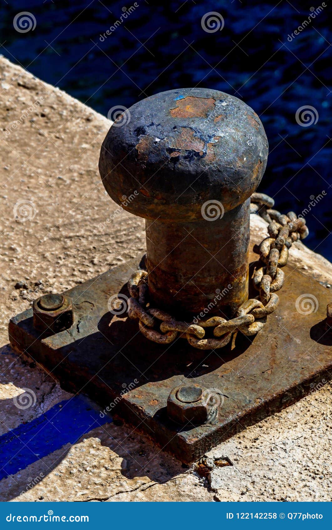 Mooring Post on the Waterfront in a Small Marina, Element for Mo Stock ...