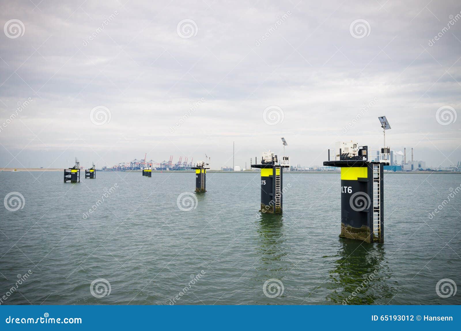 Mooring Posts in Rotterdam Harbor Stock Photo - Image of outside, blue ...