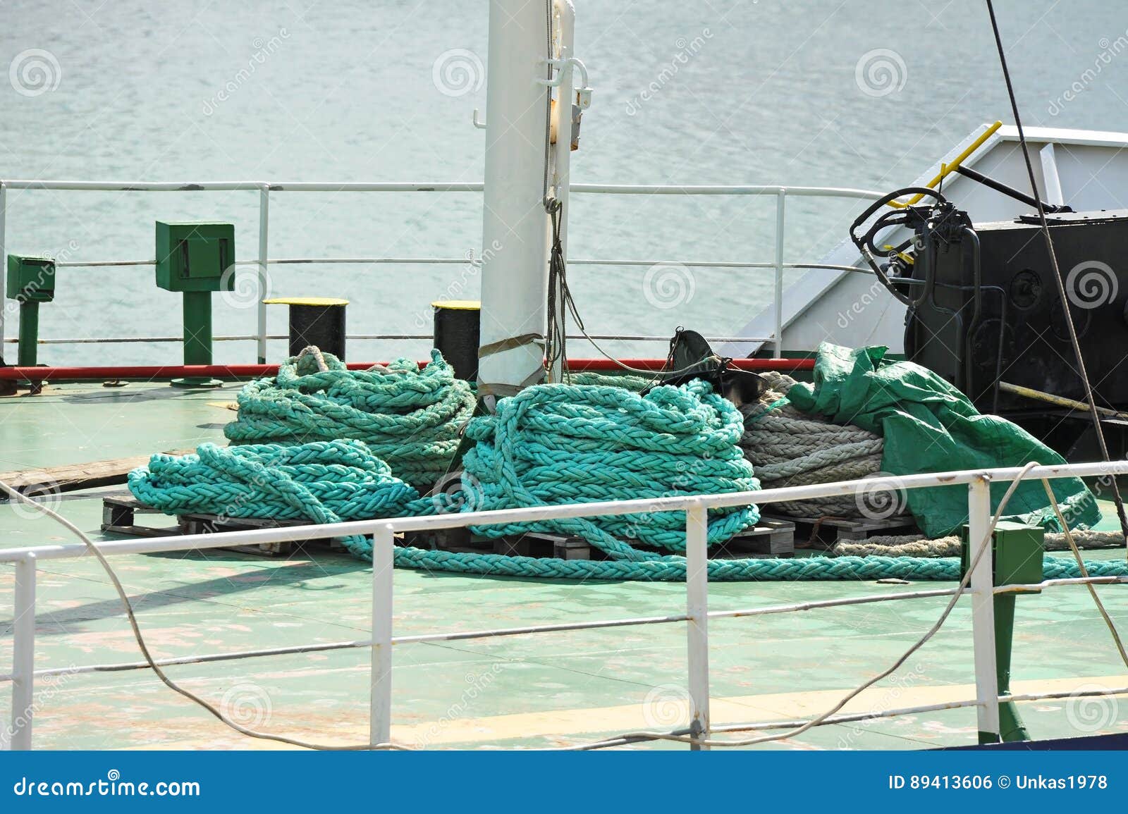 Mooring rope on deck stock photo. Image of nautical, object - 89413606