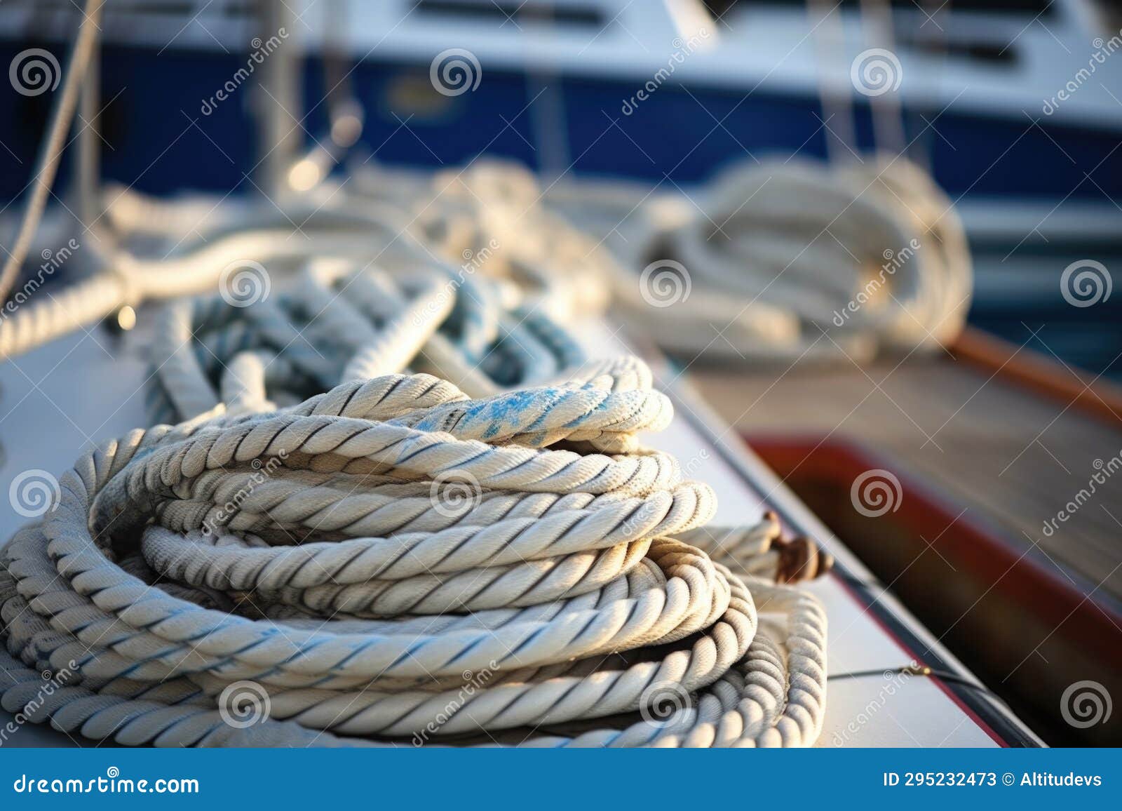 Mooring Ropes Neatly Coiled on a Sailboats Deck Stock Image - Image of ...