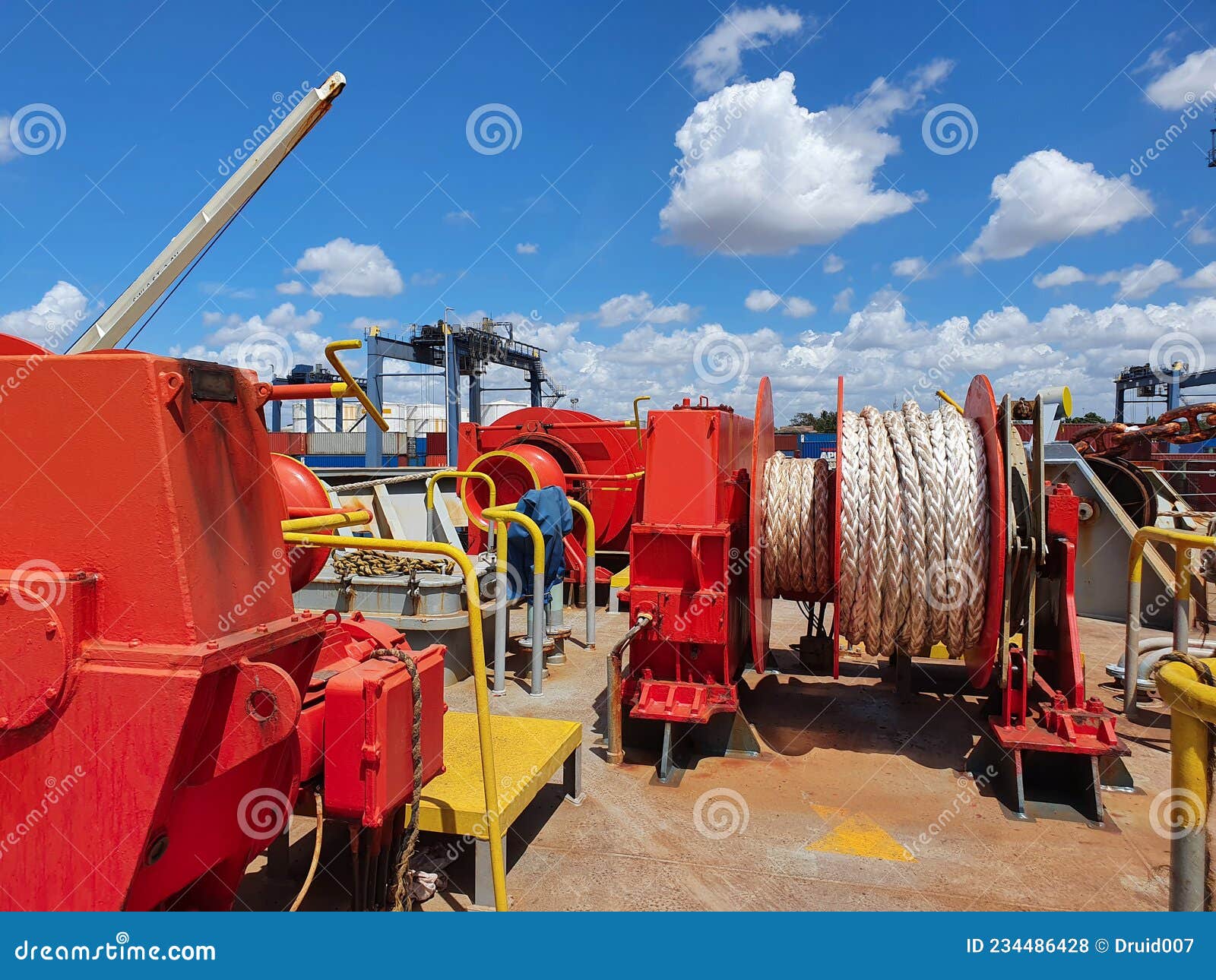 Mooring Winch On In The Stern Of The Vessel. Winch On A Deck Of Ship In ...