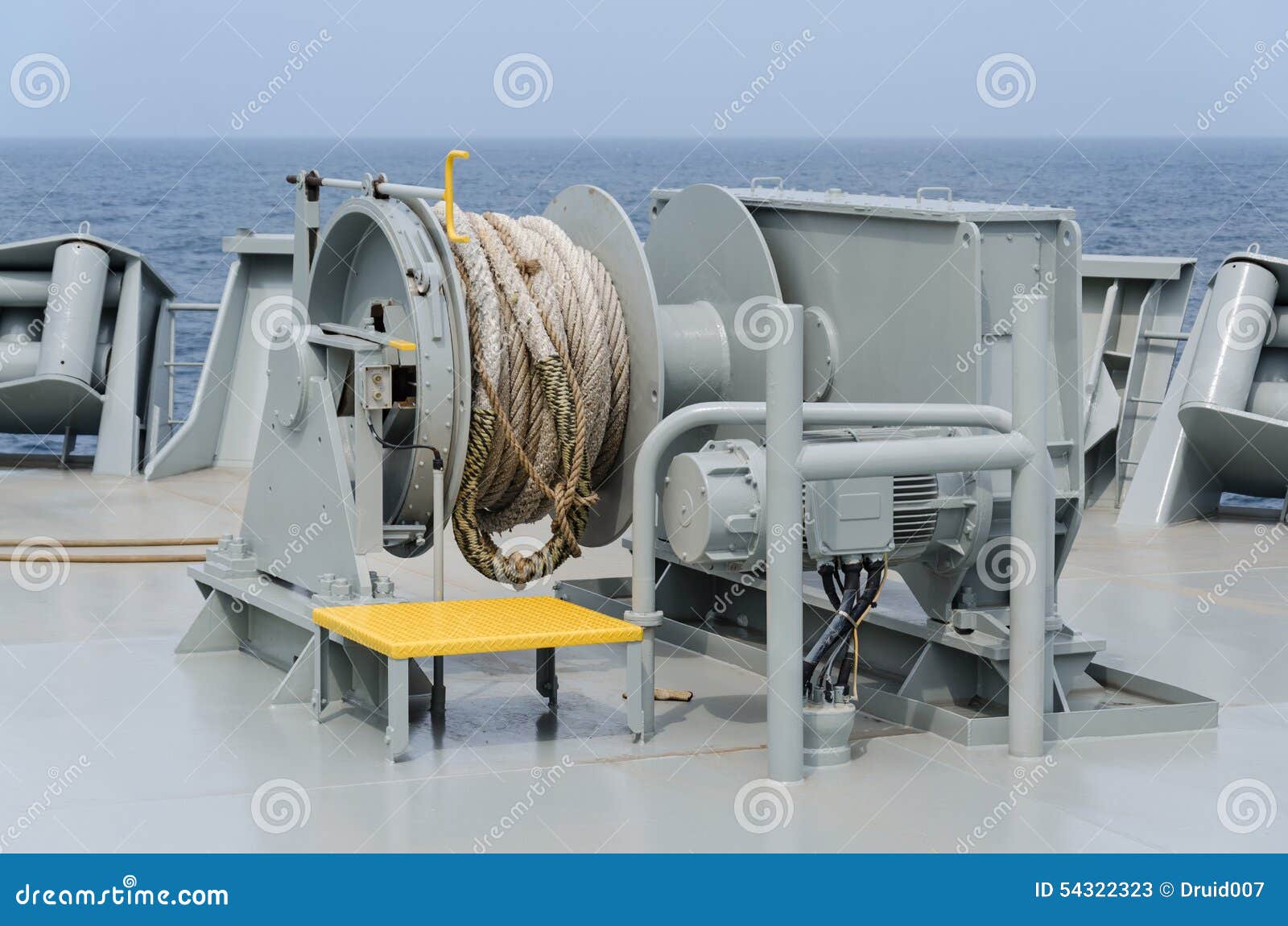 Mooring Winch On In The Stern Of The Vessel. Winch On A Deck Of Ship In ...