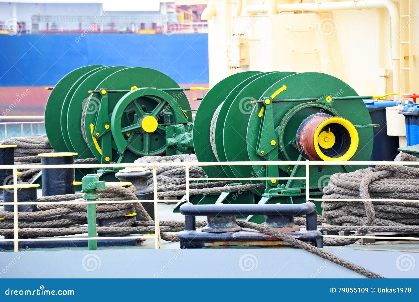 Mooring winch with hawser stock image. Image of rope - 79055109