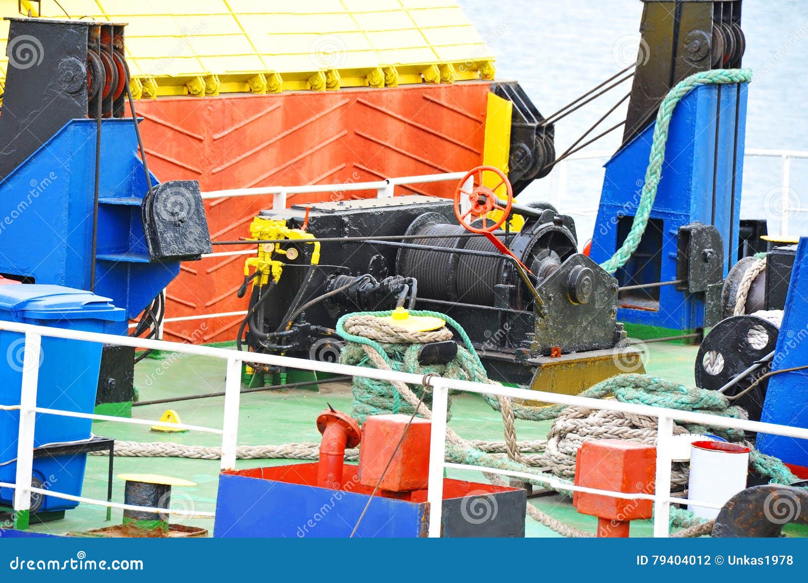 Mooring winch with hawser stock photo. Image of mooring - 79404012