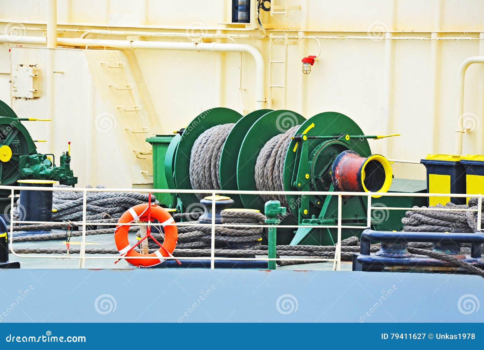 Mooring winch with hawser stock image. Image of harbor - 79411627