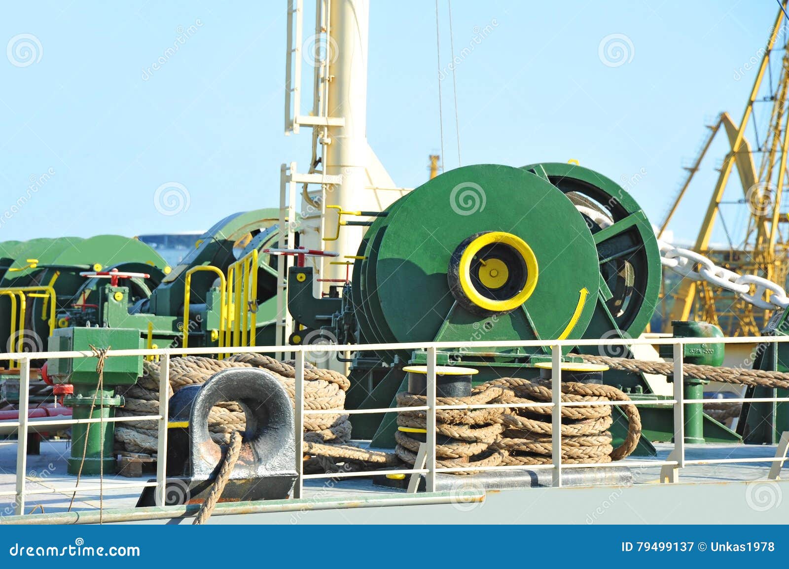 Mooring winch with hawser stock image. Image of onboard - 79499137