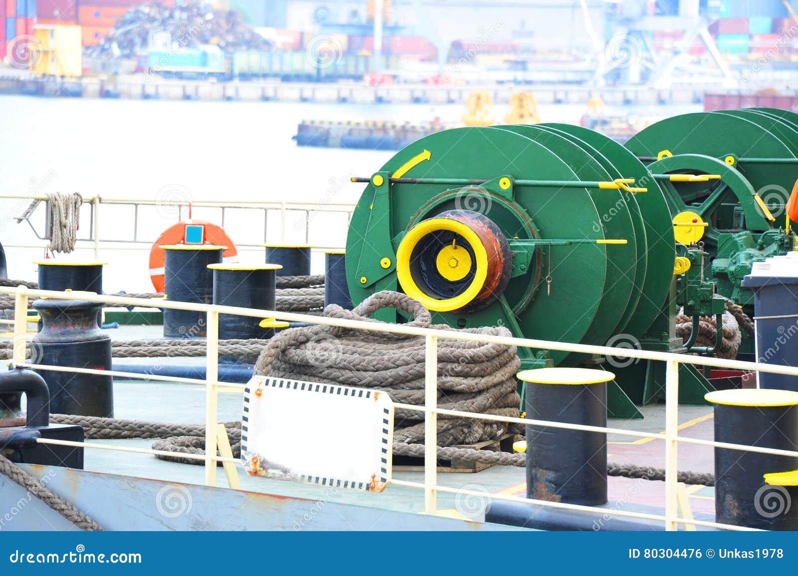 Mooring winch with hawser stock photo. Image of harbour - 80304476
