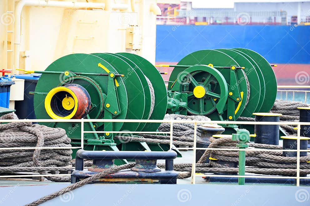 Mooring winch with hawser stock photo. Image of brake - 81633186
