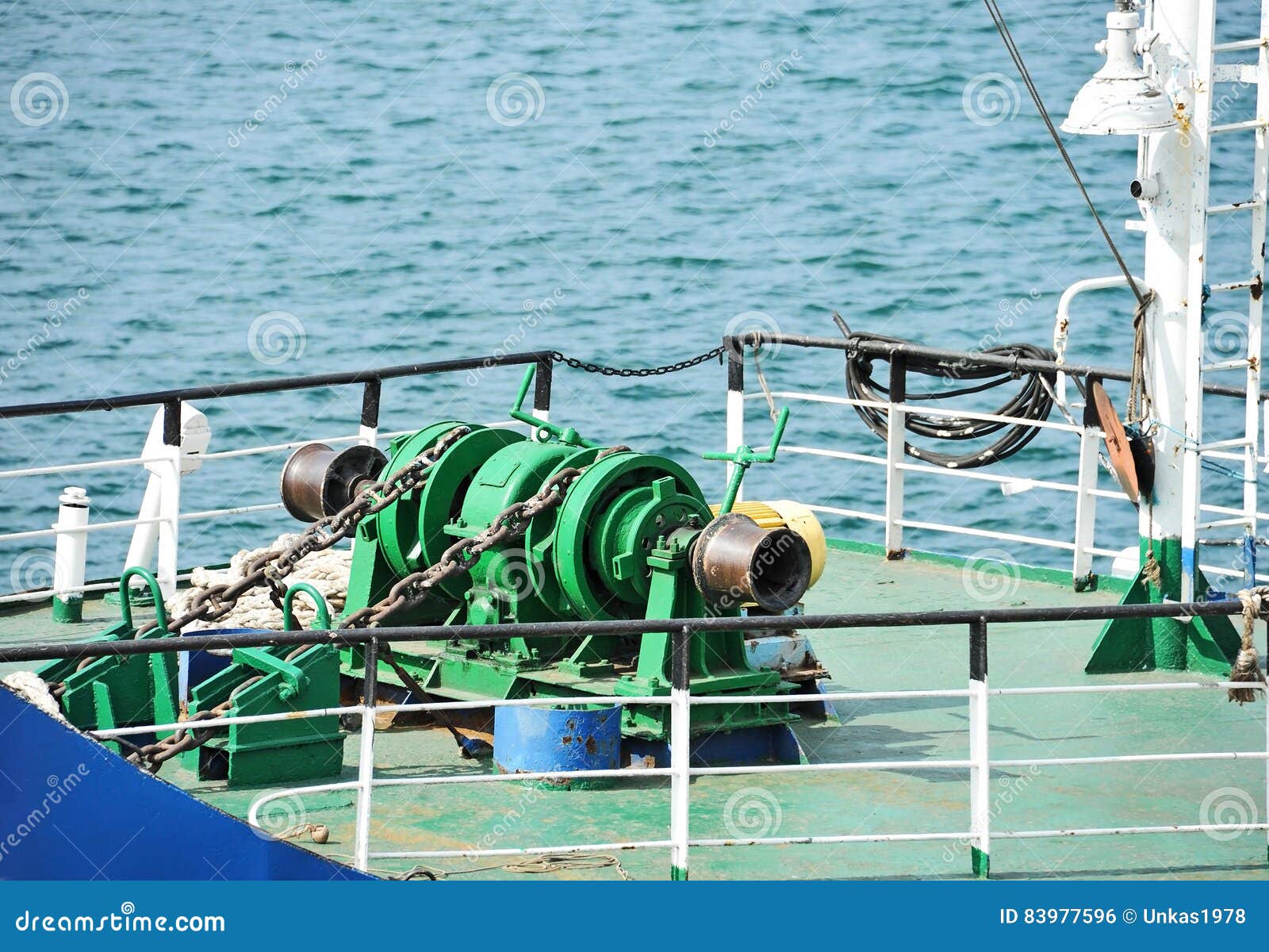 Mooring winch with hawser stock photo. Image of pull - 83977596