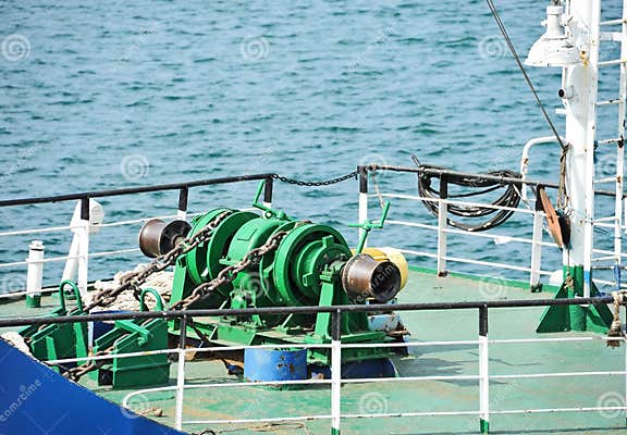 Mooring winch with hawser stock photo. Image of pull - 83977596
