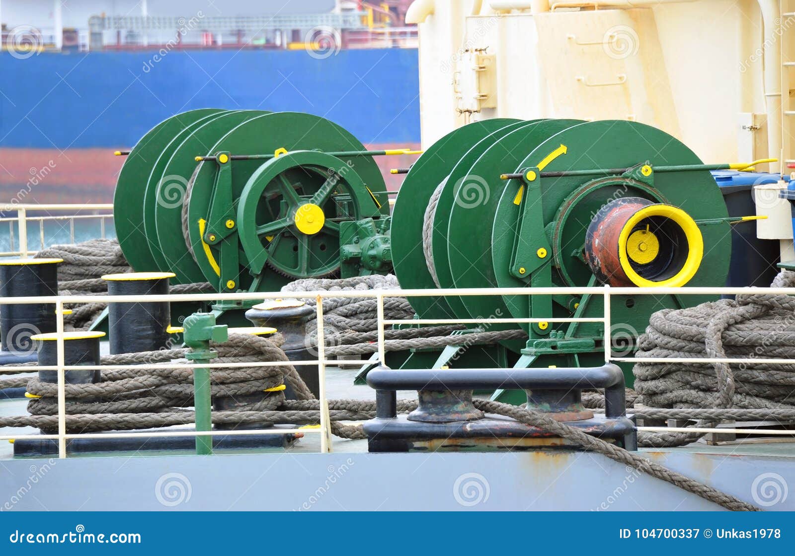 Mooring winch with hawser stock image. Image of brake - 104700337