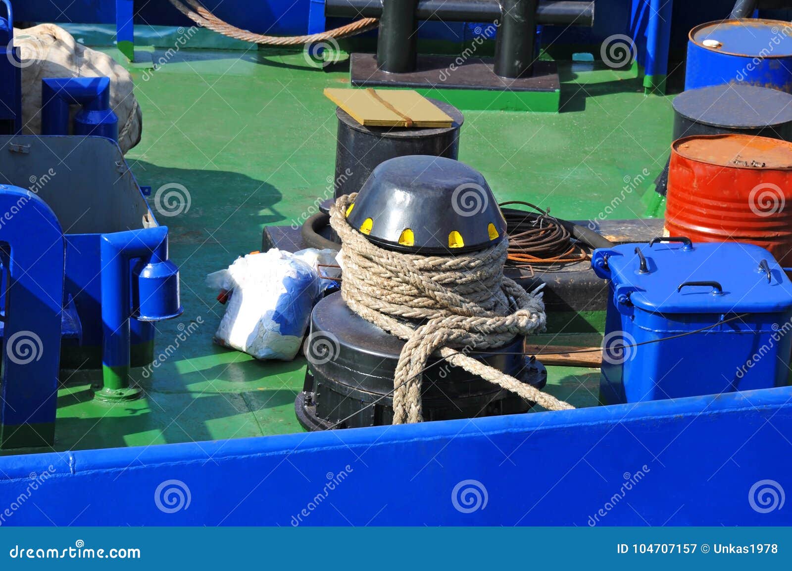 Mooring winch with hawser stock image. Image of moor - 104707157