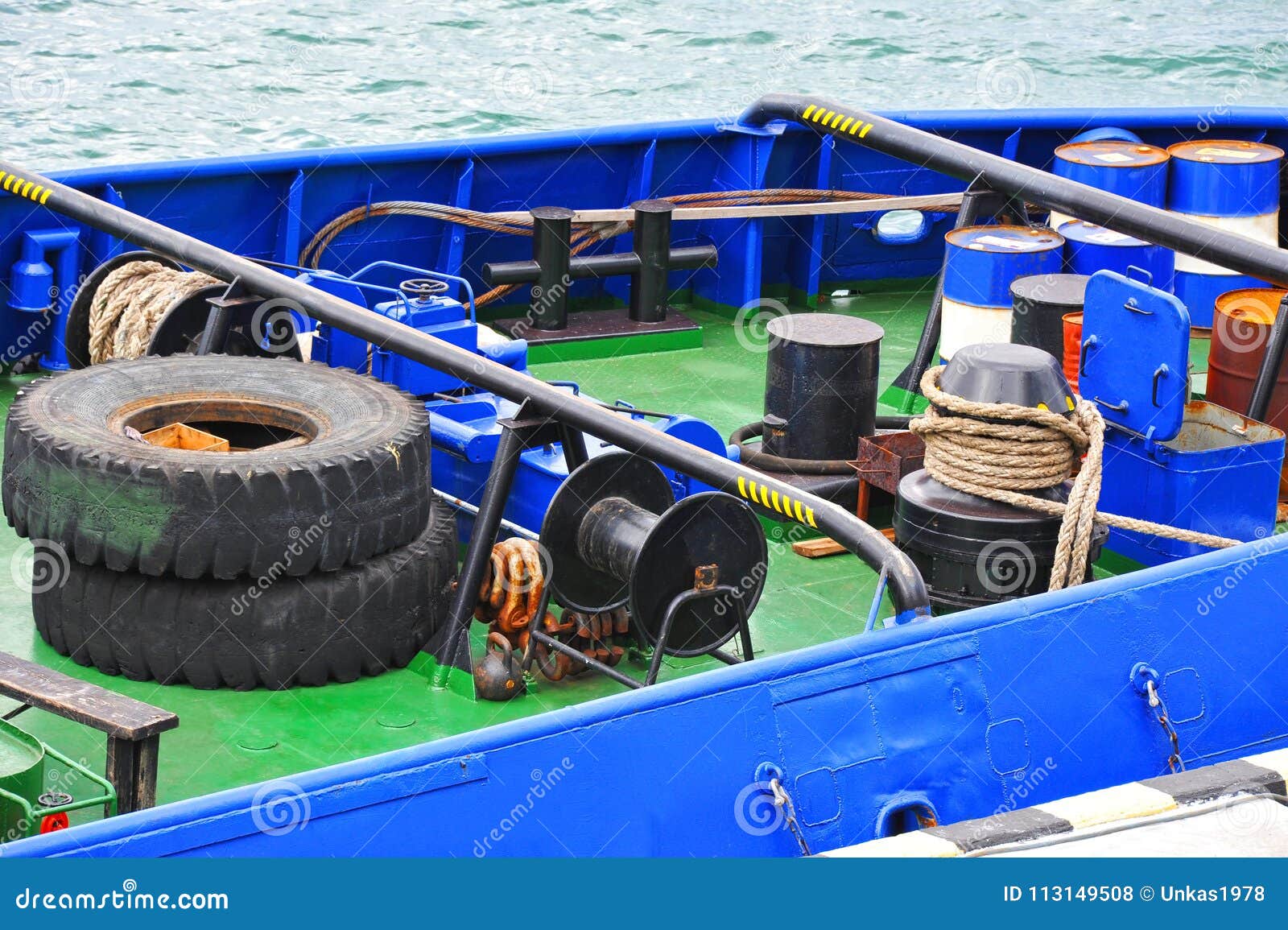 Mooring winch with hawser stock photo. Image of equipment - 113149508