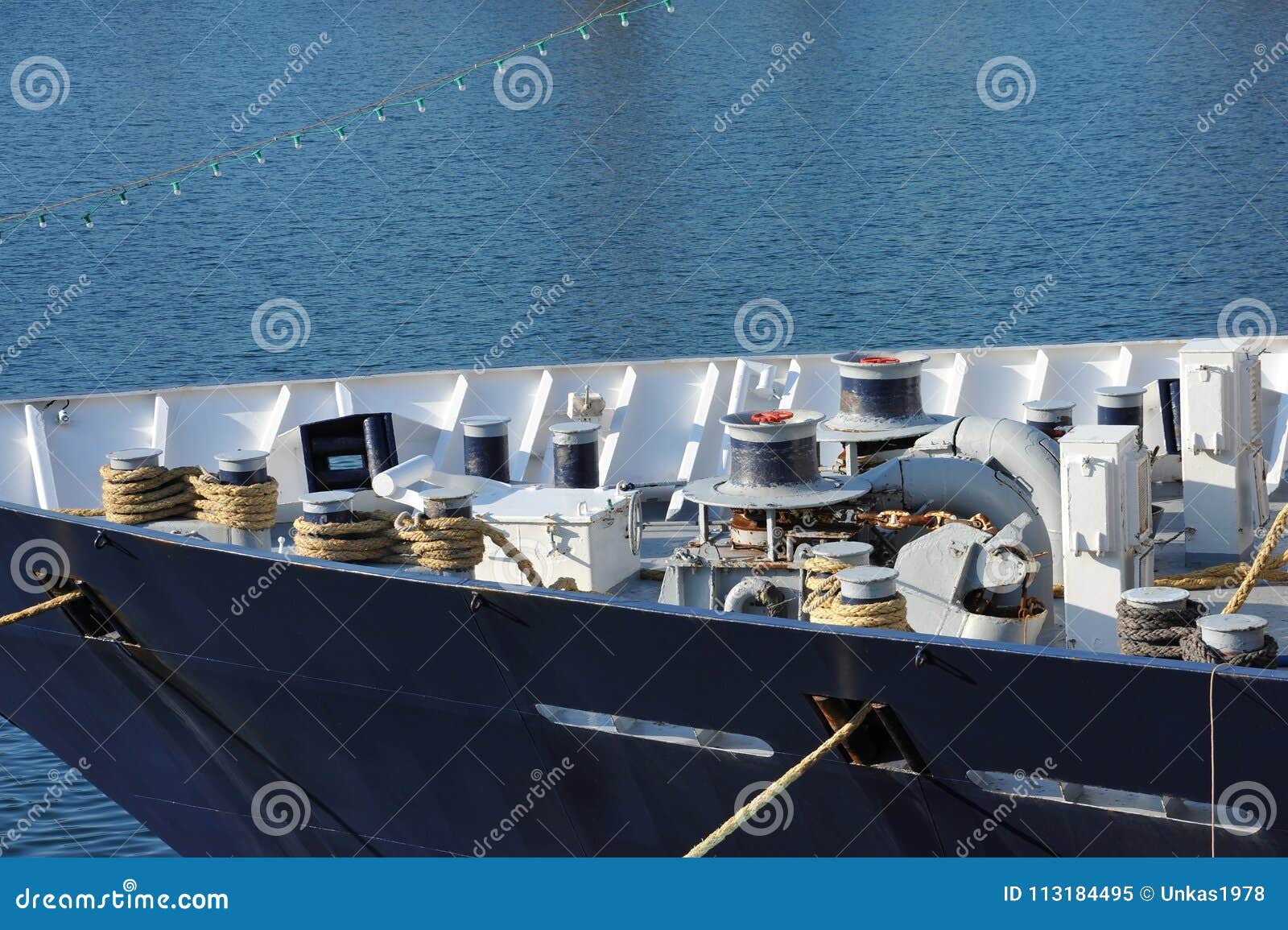 Mooring winch with hawser stock image. Image of forward - 113184495