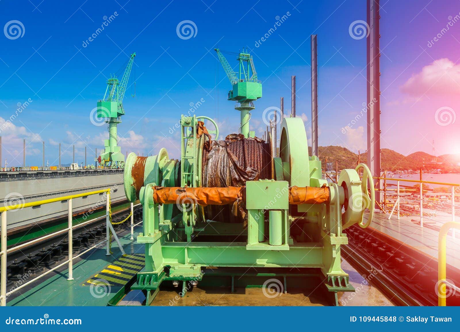 Mooring winch editorial stock photo. Image of drum, grey - 109445848
