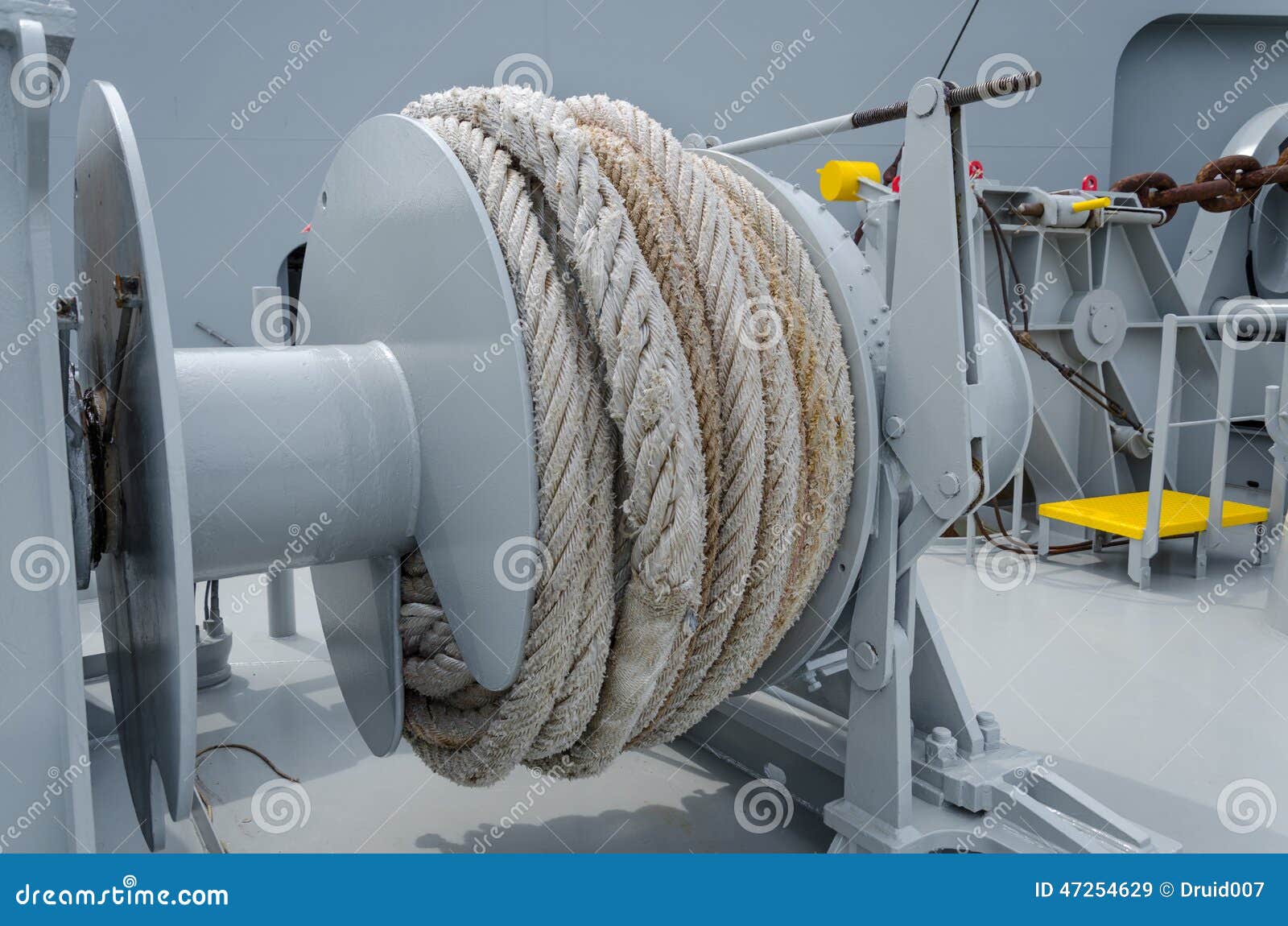 Mooring Winch On In The Stern Of The Vessel. Winch On A Deck Of Ship In ...