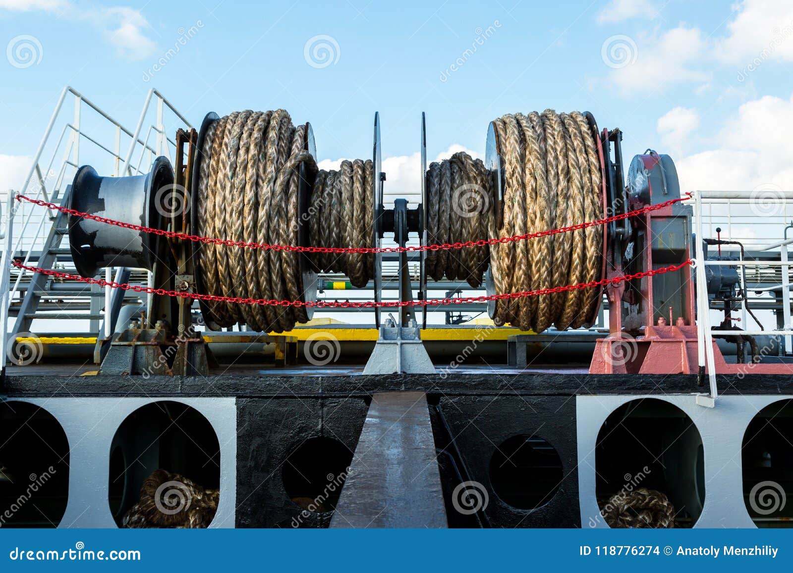 Mooring Winch on Ship Deck. Stock Photo - Image of equipment, cord ...